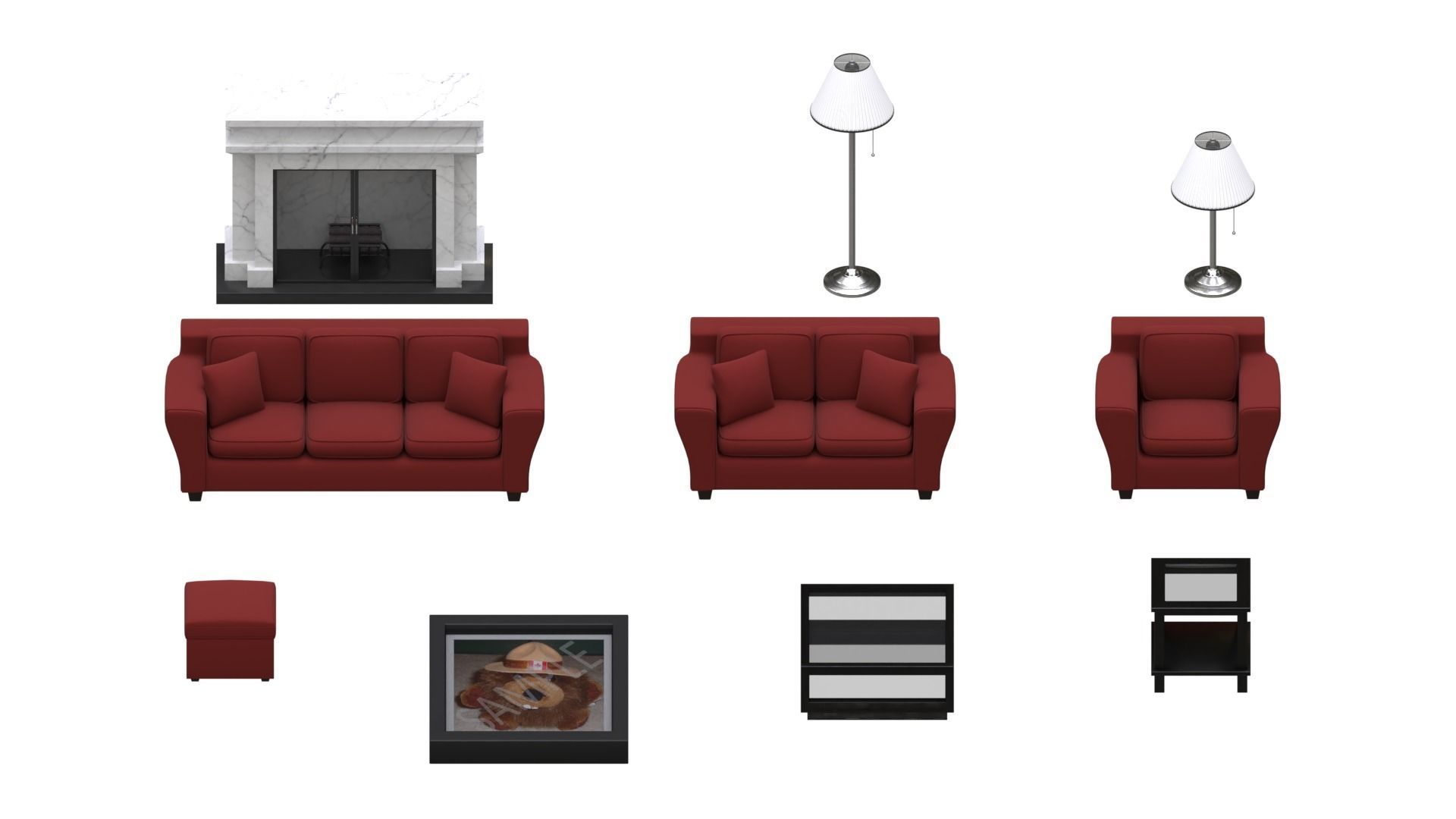 3D Model Collection Living Room Furniture Asset Pack VR / AR / low-poly ...