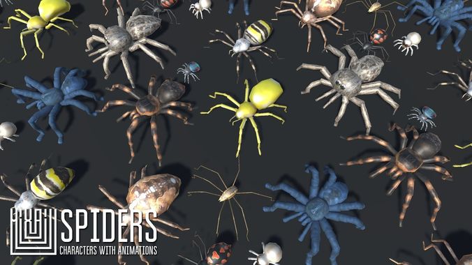 3D model Spiders - characters with animations VR / AR / low-poly rigged ...