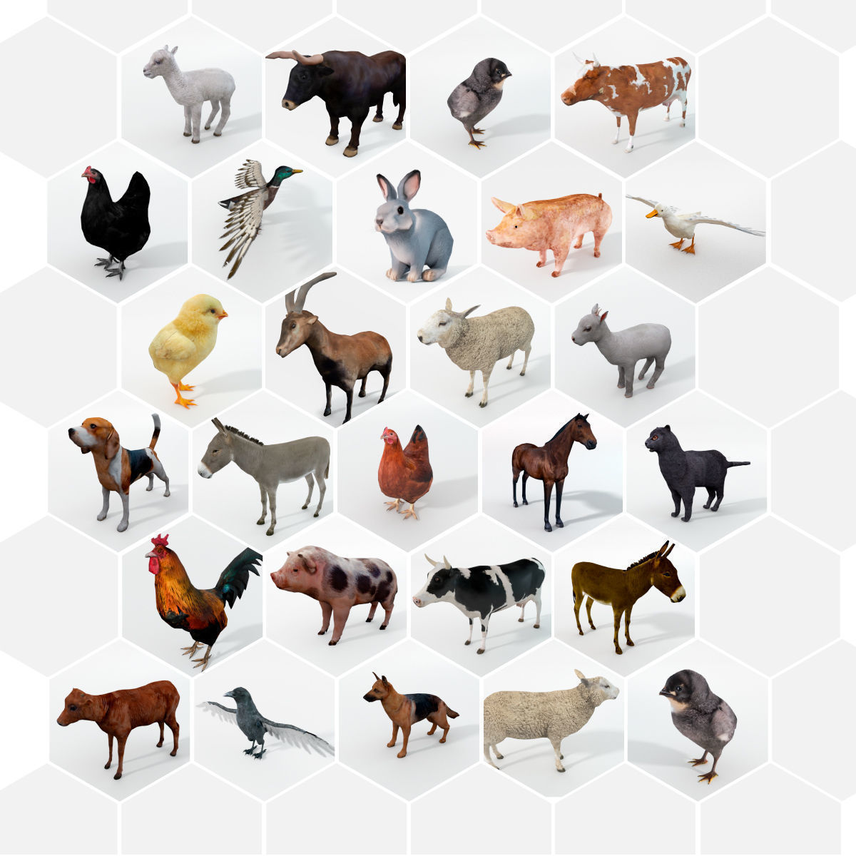 3D model 25 Farm - Domestic Animal Models Pack VR / AR / low-poly ...