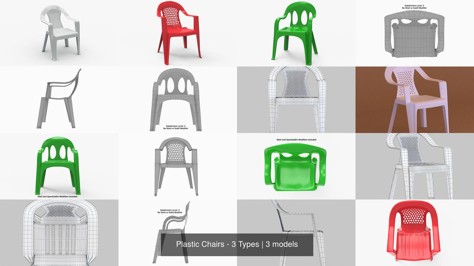 Plastic Chairs - 3 Types 3D Model Collection | CGTrader