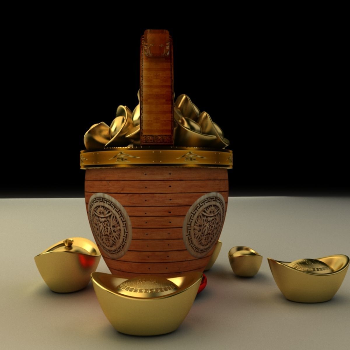 Chinese gold ingot bucket 3D model | CGTrader