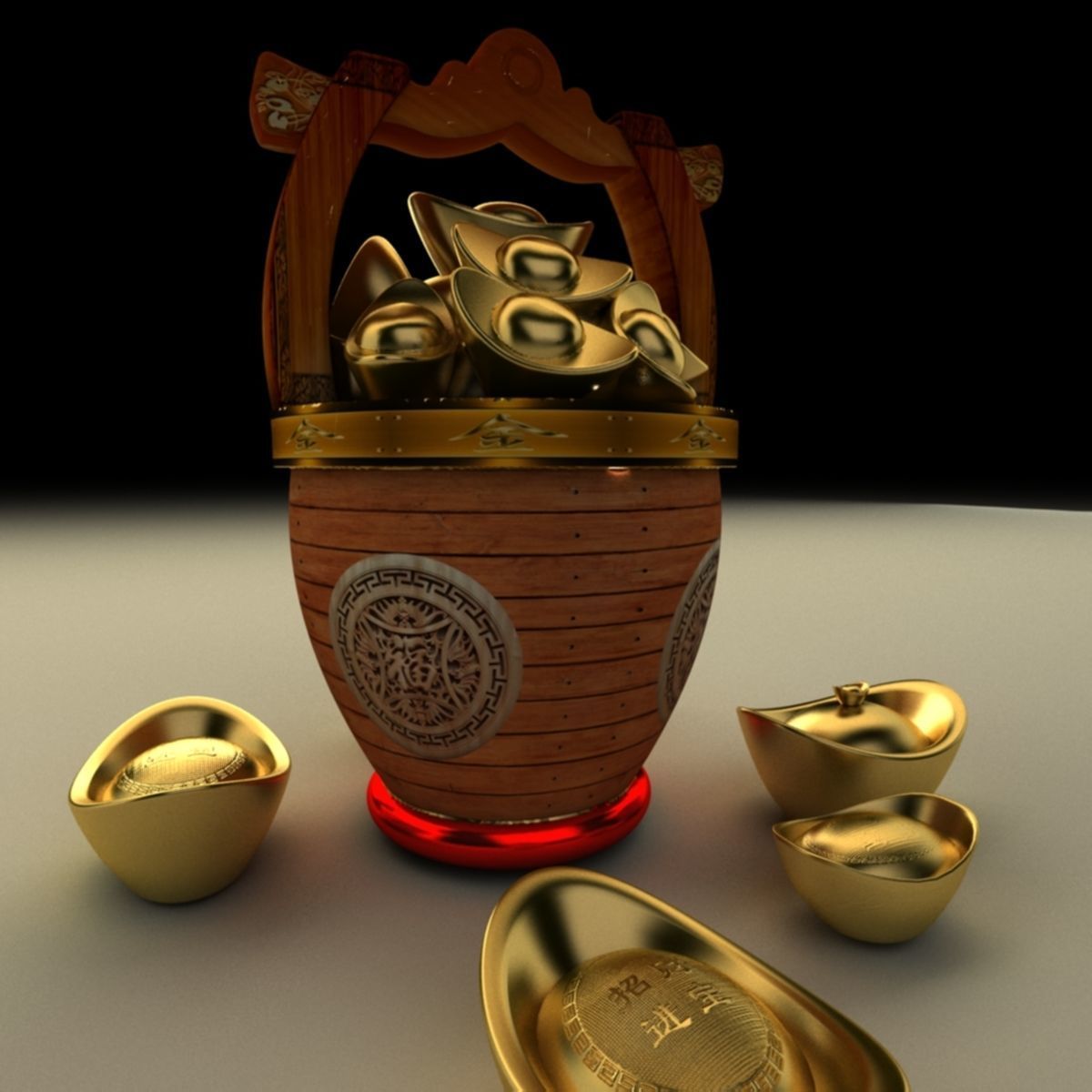 Chinese gold ingot bucket 3D model | CGTrader