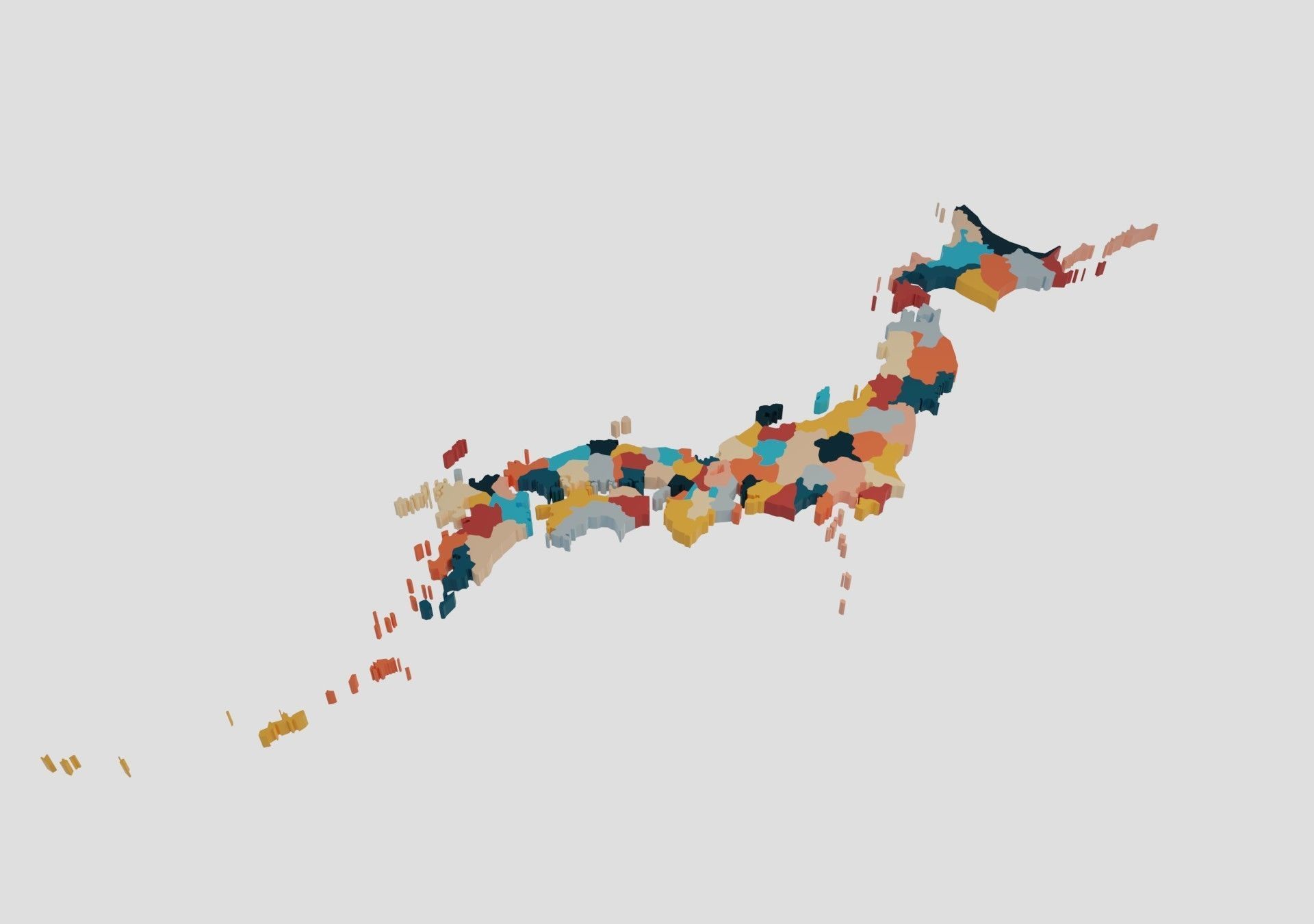 3D model Japan 3D Map with regions and 3D Map with prefectures VR / AR ...