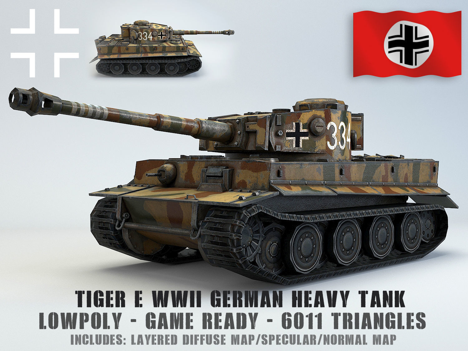 3D model Low Poly Tiger Ausf E heavy tank VR / AR / low-poly | CGTrader