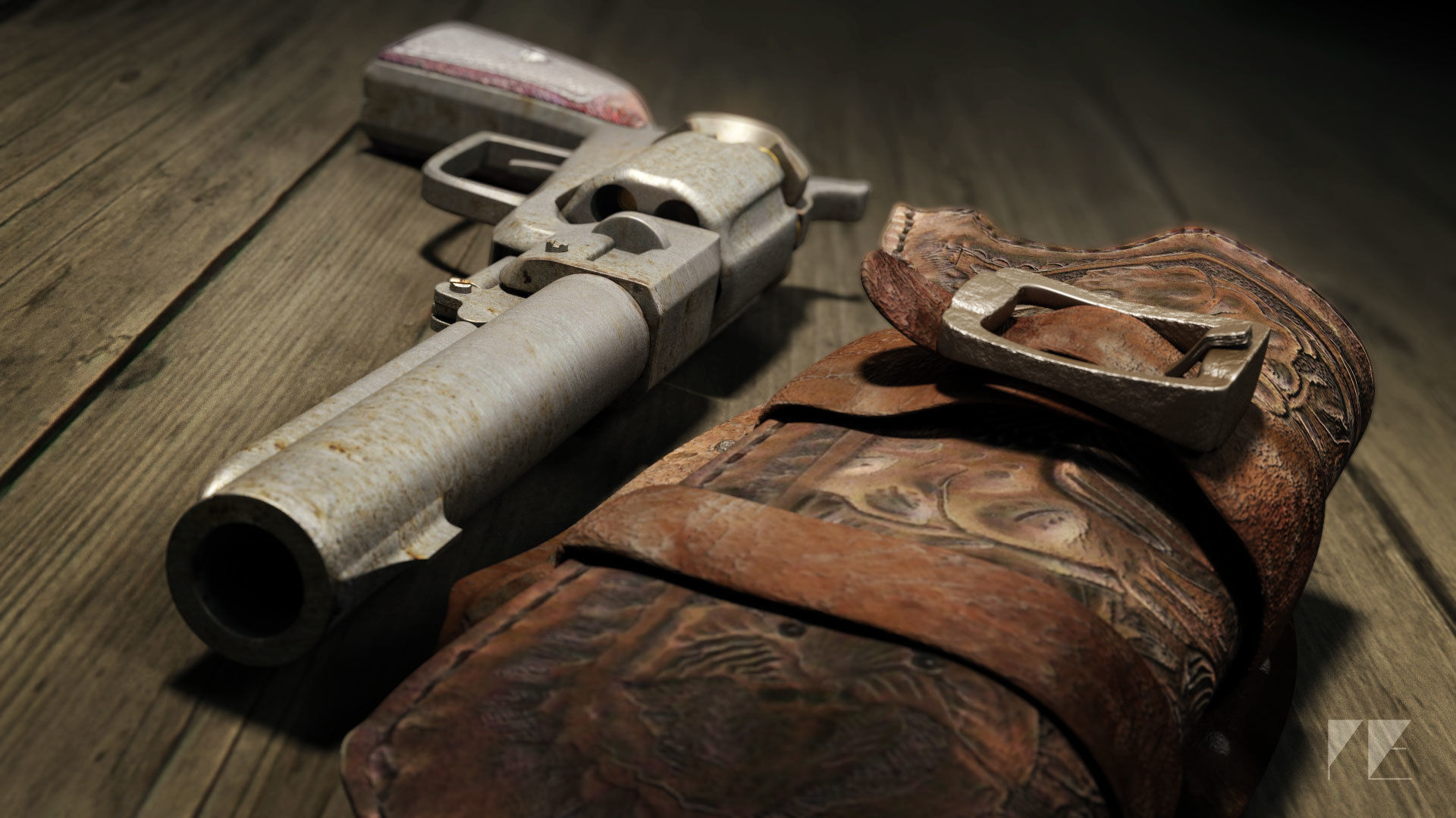 Wild West Pistol - Revolver with Holster 3D model | CGTrader