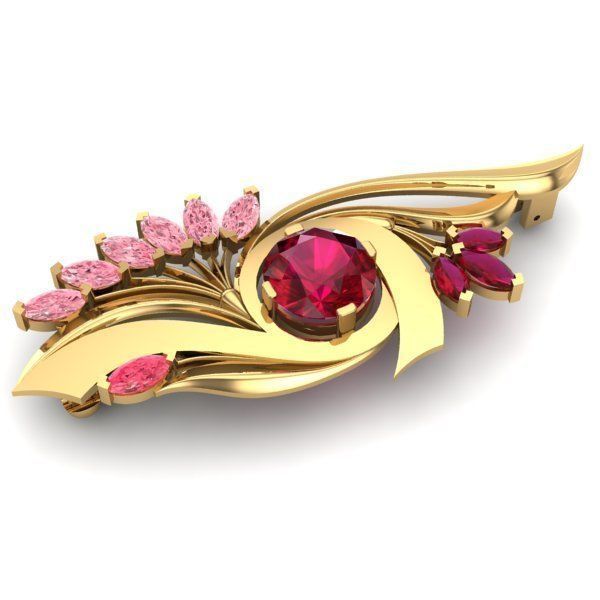 BROOCH gold with ruby stones 3D model 3D printable | CGTrader