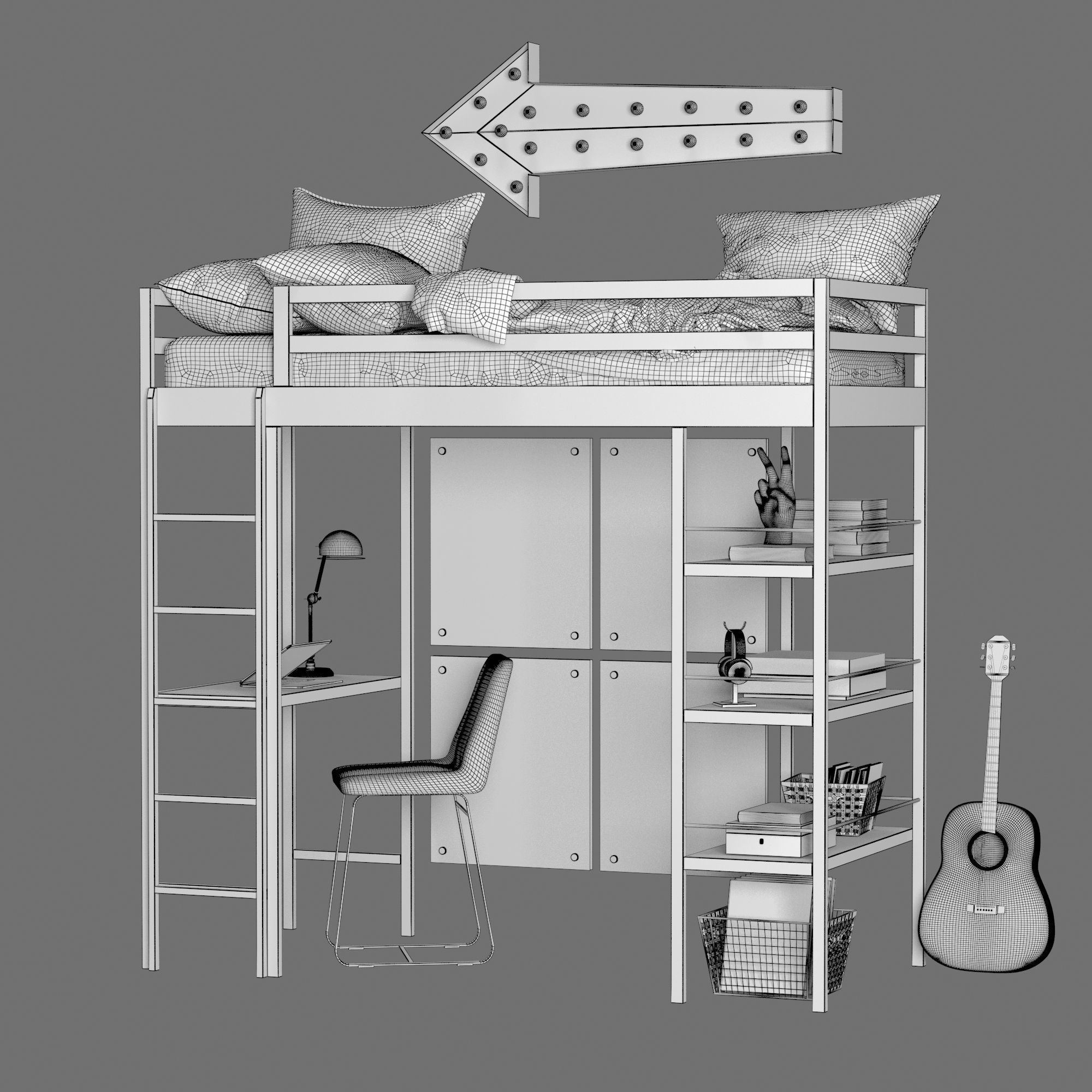 KIERAN STUDY LOFT BED 3D model | CGTrader