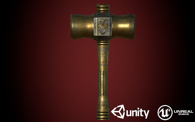 3D model Medieval Golden Battle Hammer VR / AR / low-poly | CGTrader