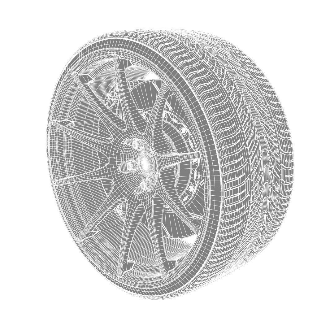 3D model Car wheel disk tire brake caliper and brake disk VR / AR / low ...