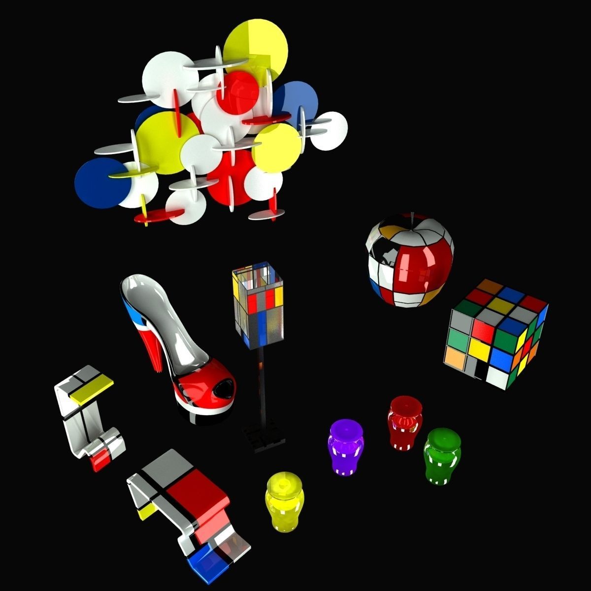 Mondrian Style Furniture 3D model | CGTrader