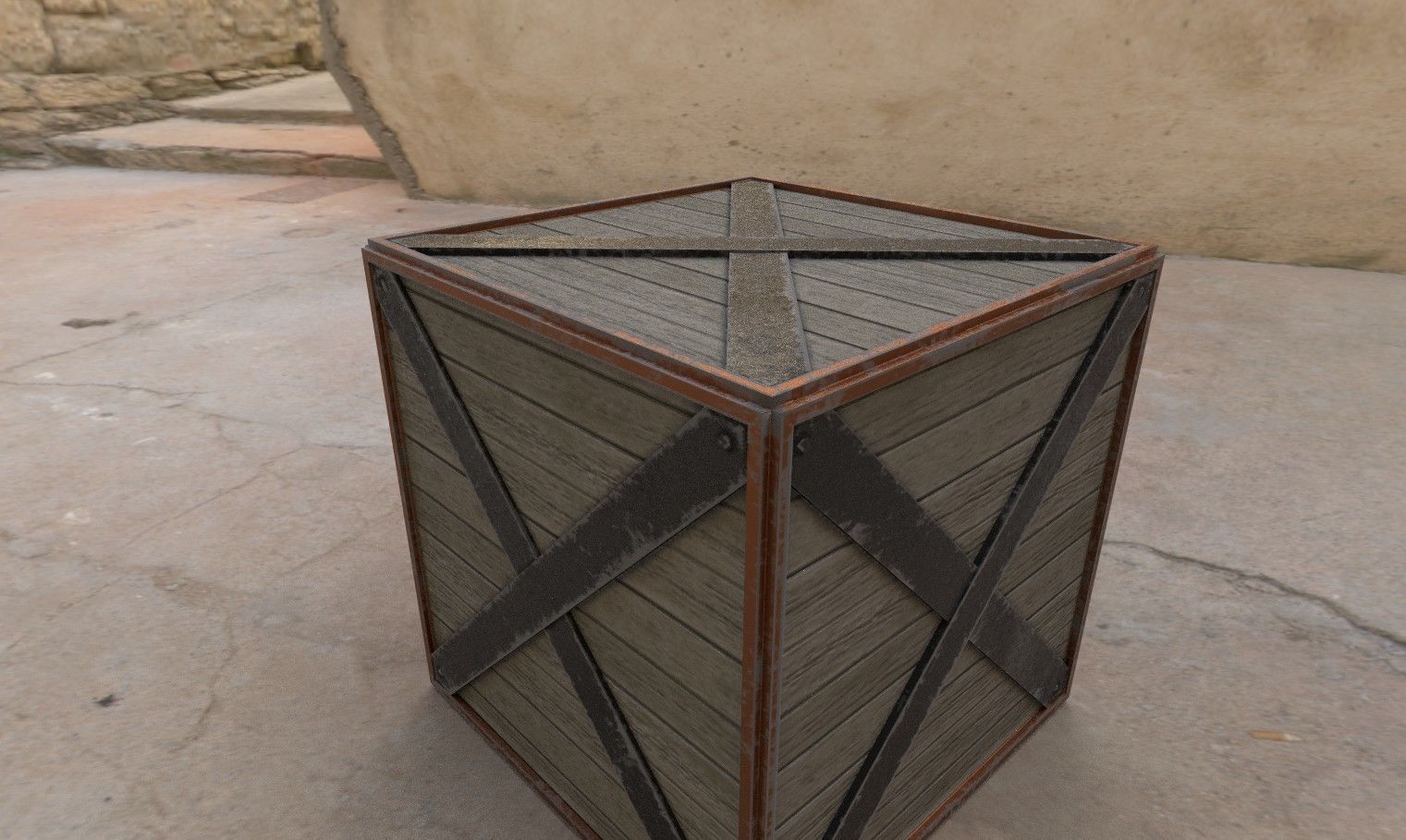 Worn wooden crate with metal framing free VR / AR / low-poly 3D model ...