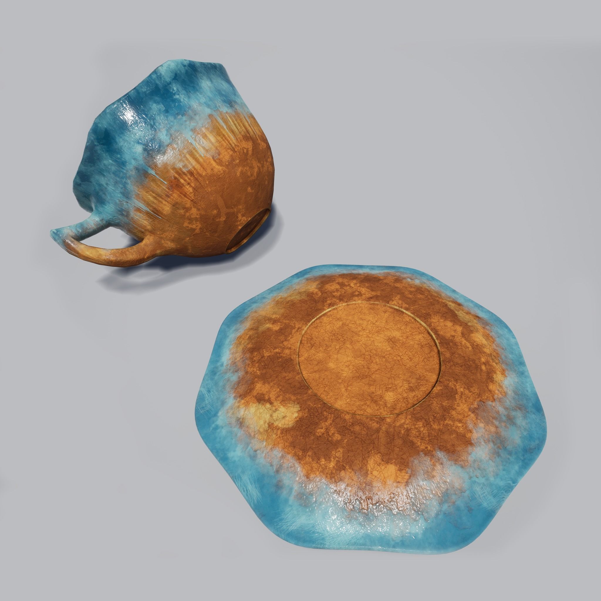 3D model Teacup and Sacuer Blue Glazed VR / AR / low-poly | CGTrader