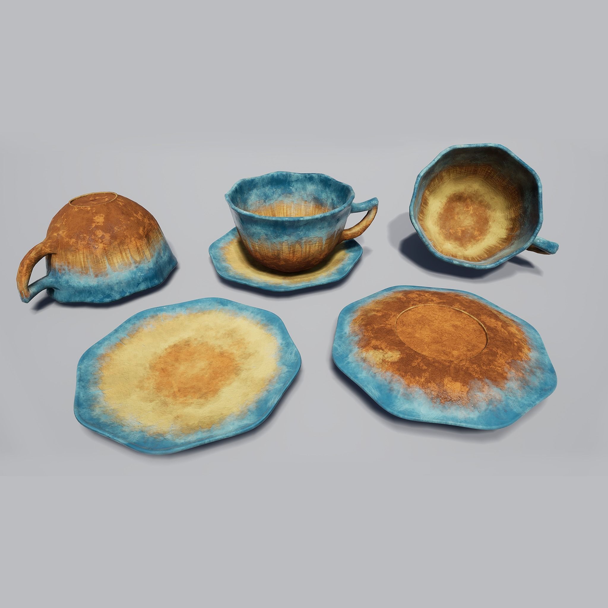 3D model Teacup and Sacuer Blue Glazed VR / AR / low-poly | CGTrader