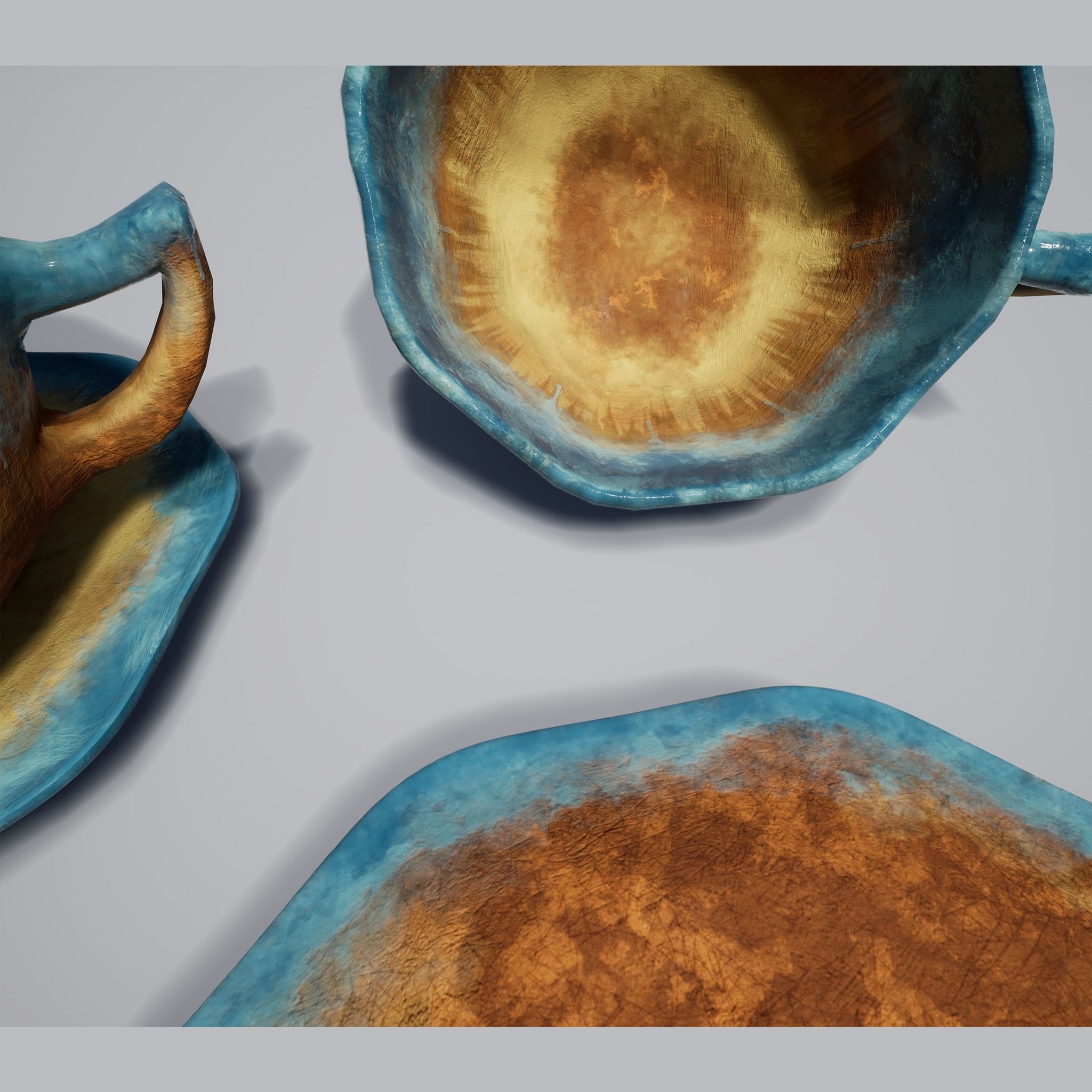 3D model Teacup and Sacuer Blue Glazed VR / AR / low-poly | CGTrader