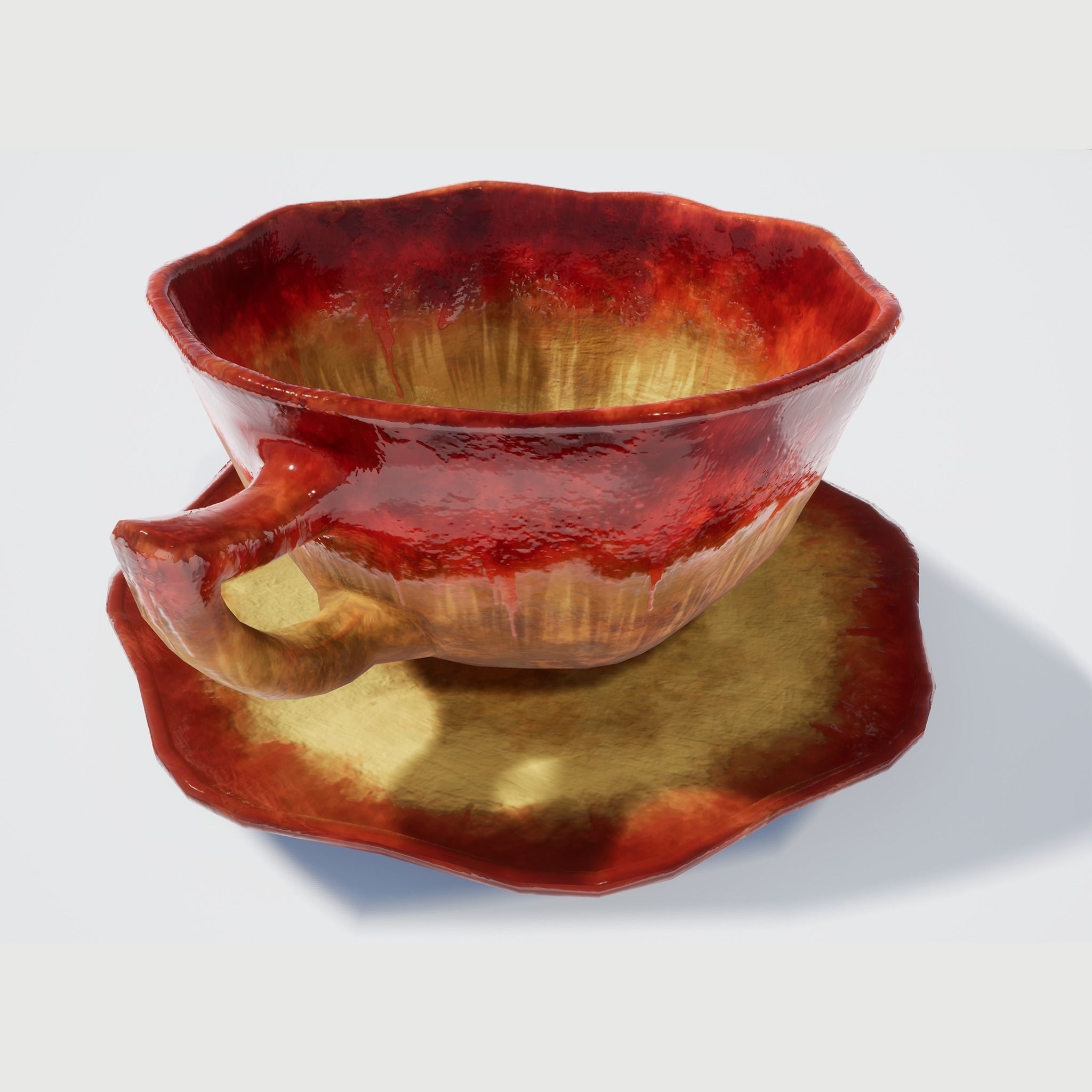3D model Teacup and Saucer Red Glazed VR / AR / low-poly | CGTrader