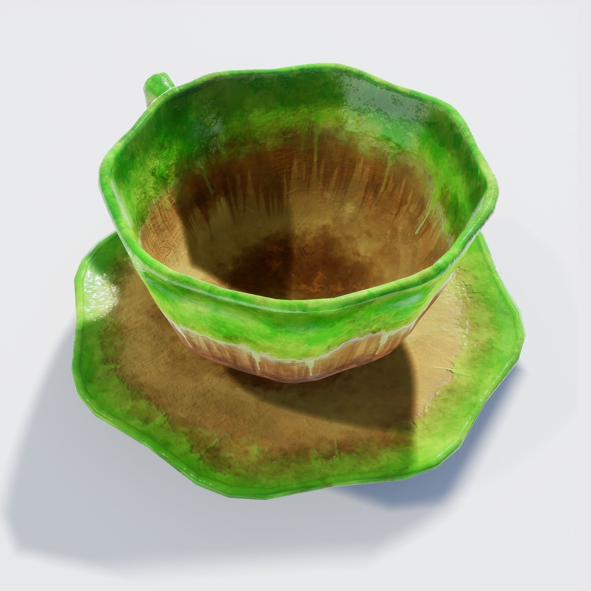 3D model Teacup and Saucer Green Glazed VR / AR / low-poly | CGTrader