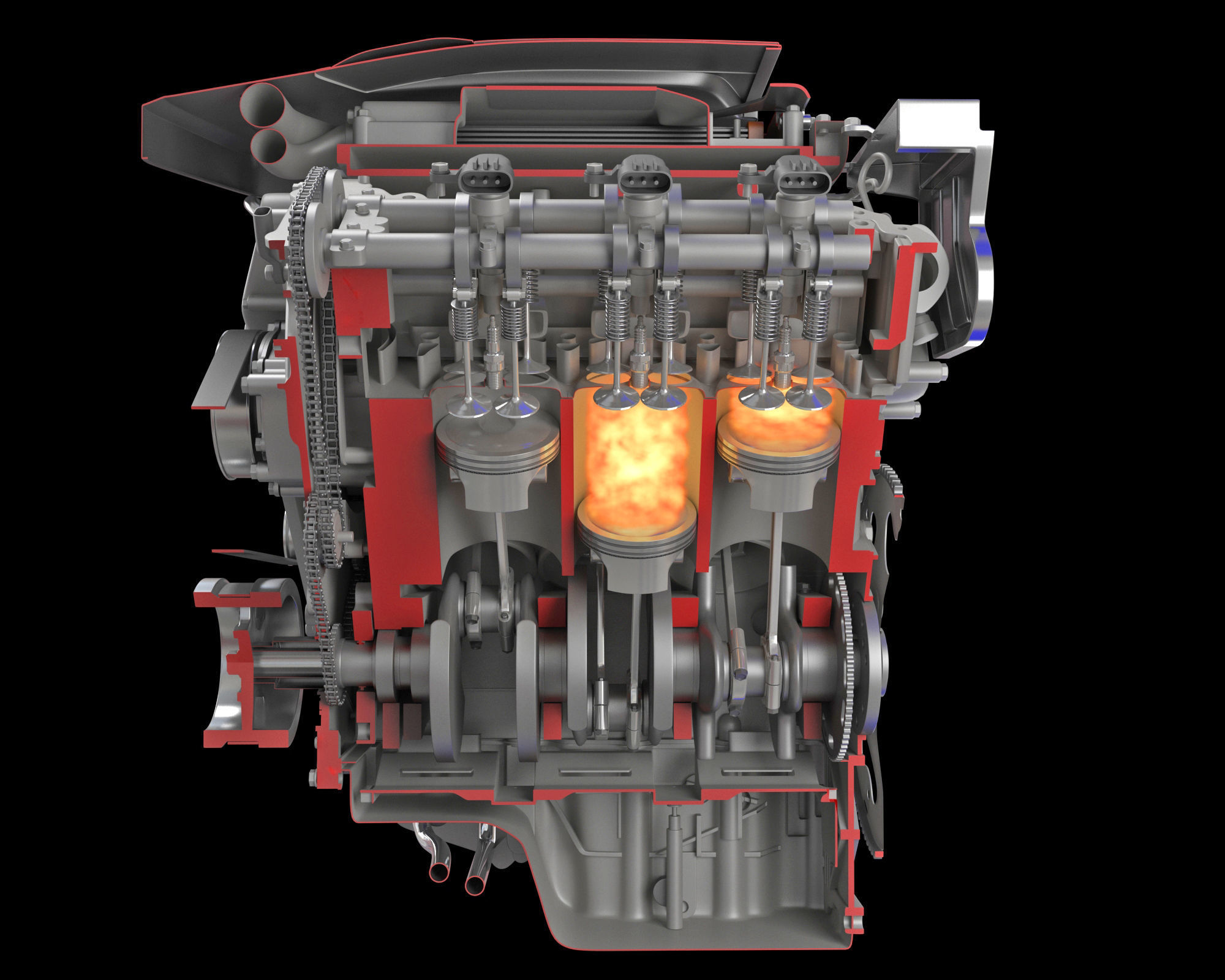 Animation Sectioned V6 Engine Ignition 3D model animated rigged | CGTrader