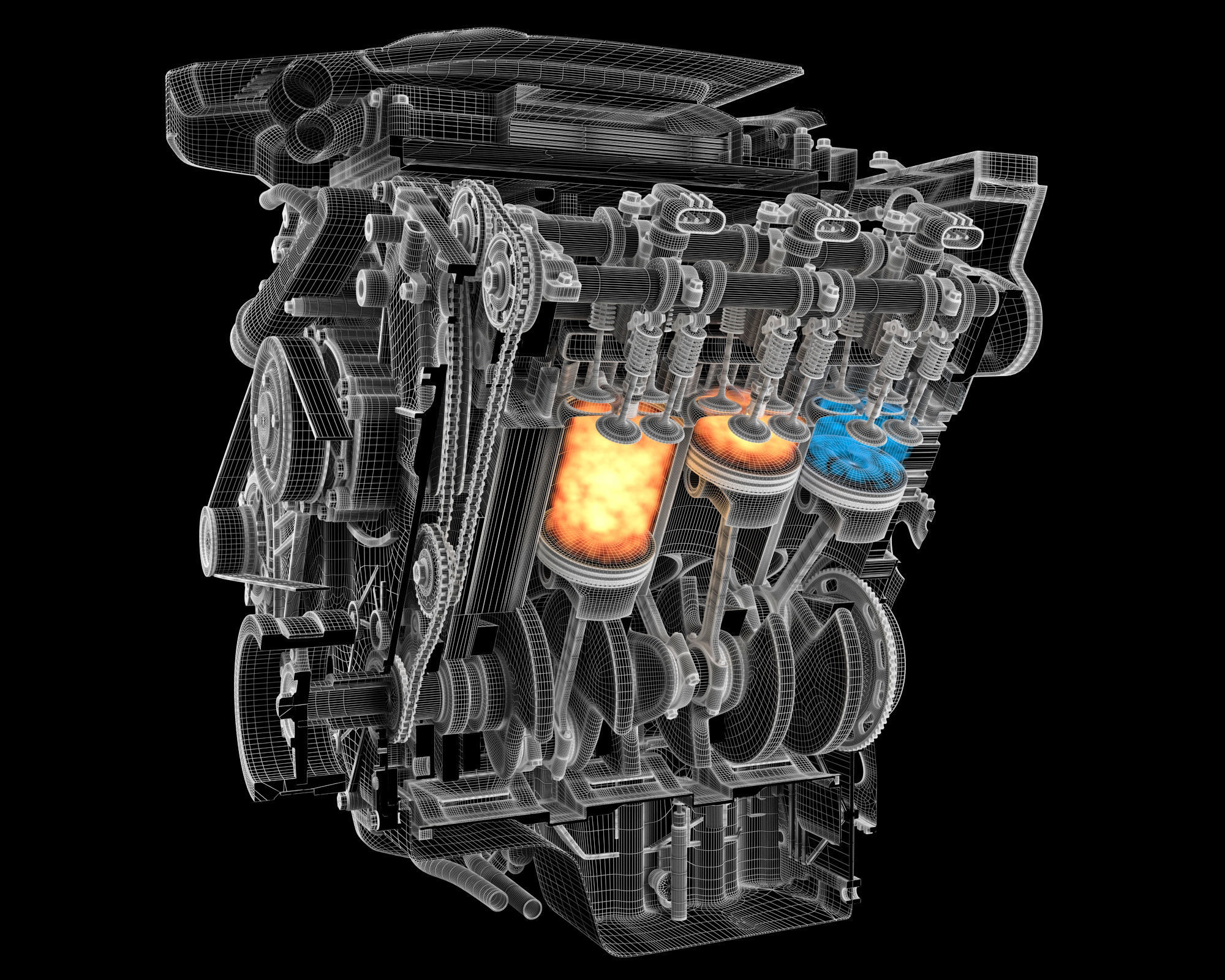 Animation Sectioned V6 Engine Ignition 3D model animated rigged | CGTrader