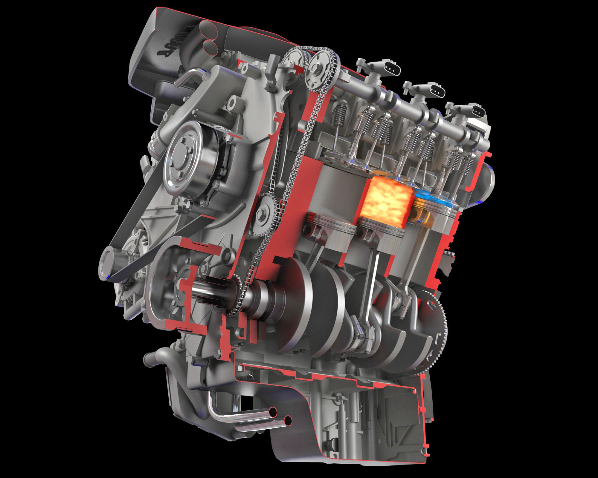 Animation Sectioned V6 Engine Ignition 3D model animated rigged | CGTrader