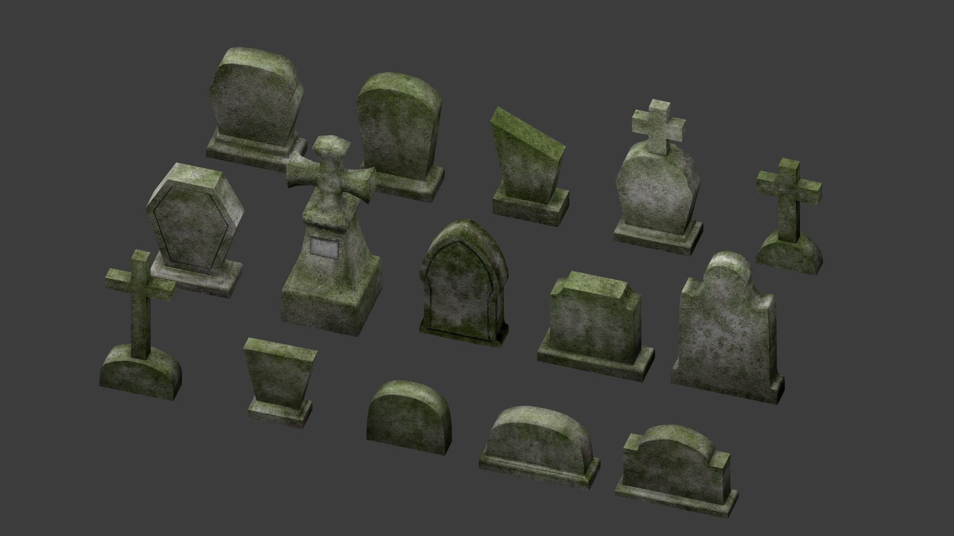 3D model Tomb stone graveyard low poly model pack 1 VR / AR / low-poly ...