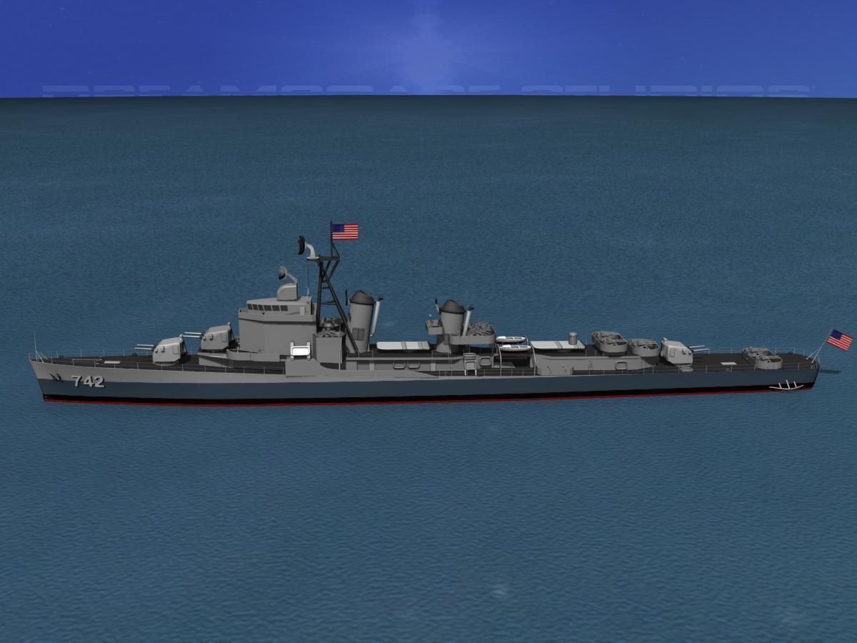 Gearing Class Destroyer DDR-742 USS Frank Knox 3D model rigged | CGTrader