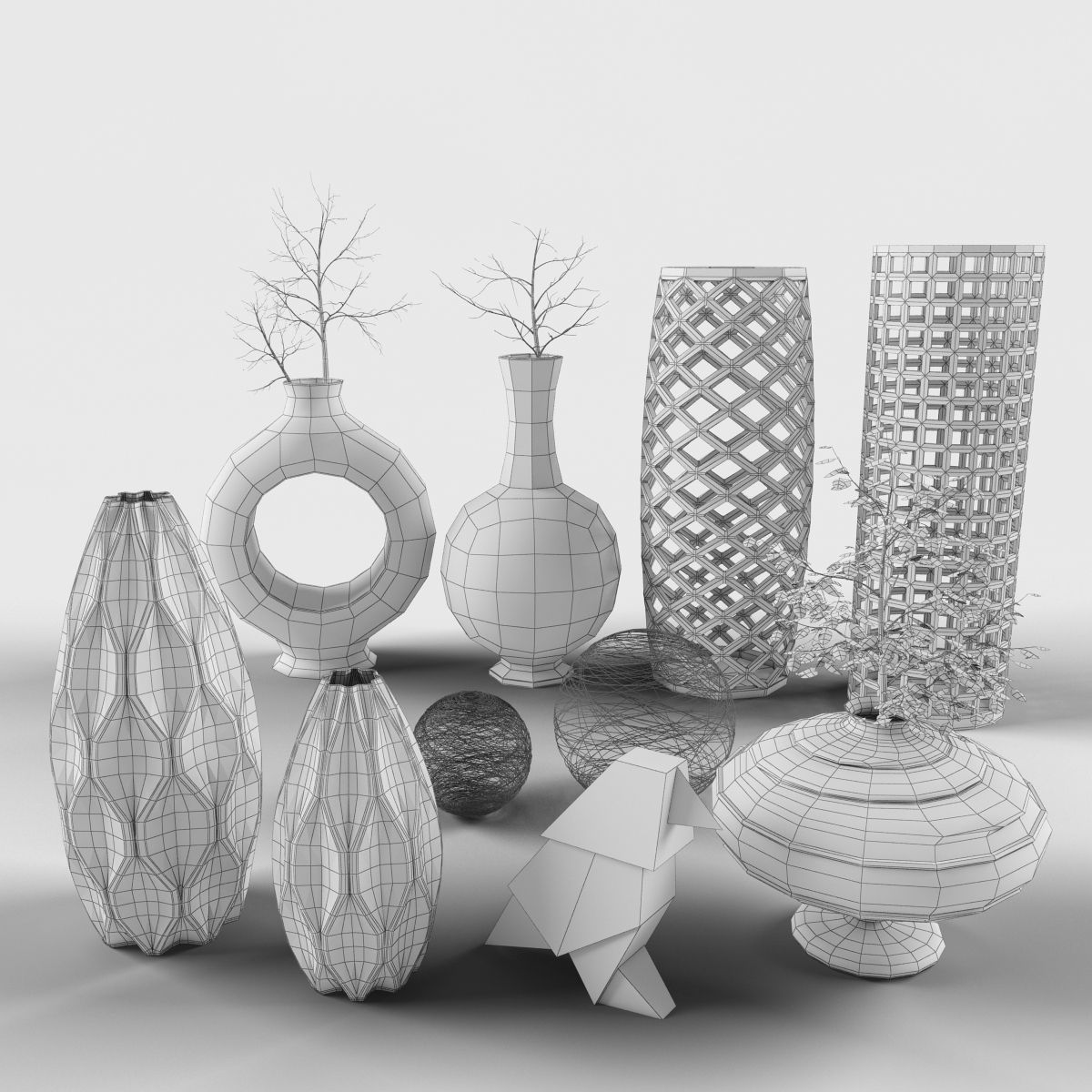 Decor set - cody bird vases branch 3D model | CGTrader