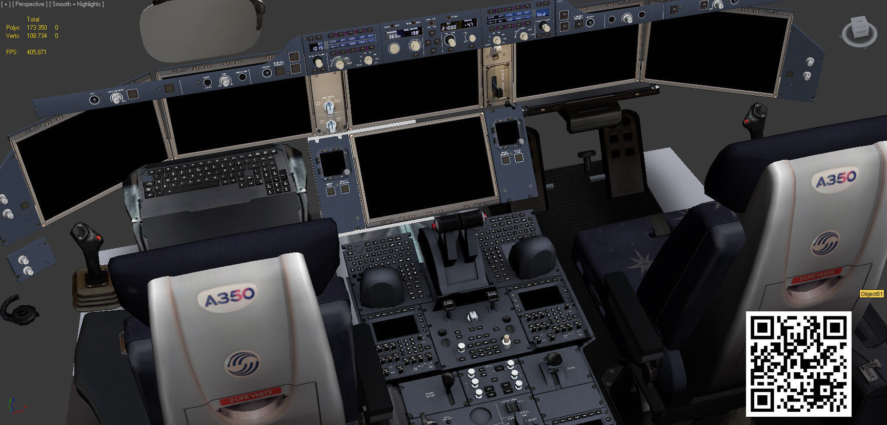 3D model Airbus A350-XWB Cockpit VR / AR / low-poly MAX OBJ 3DS FBX ...
