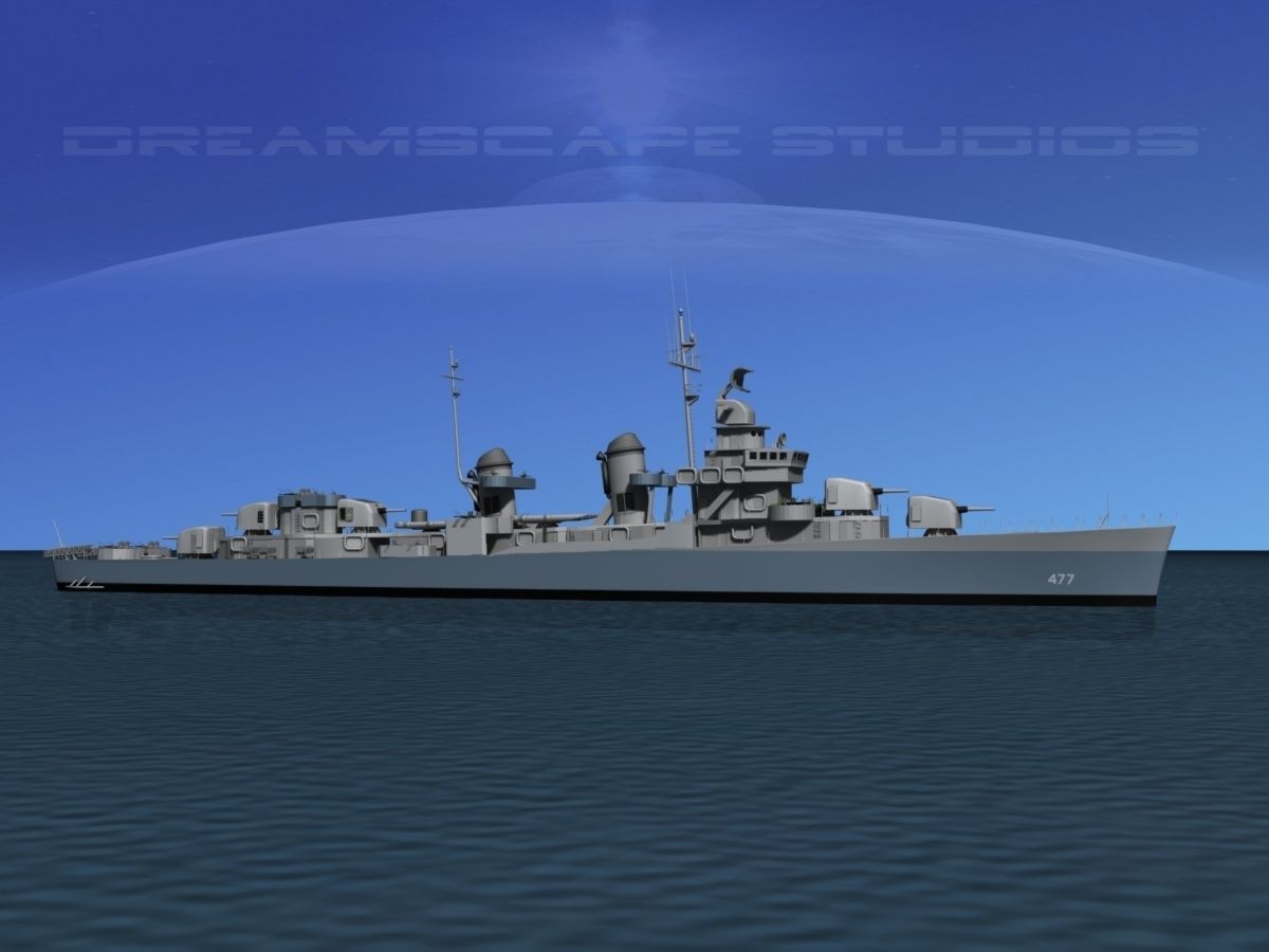 Fletcher Class Destroyer DD-477 USS Pringle 3D model rigged | CGTrader