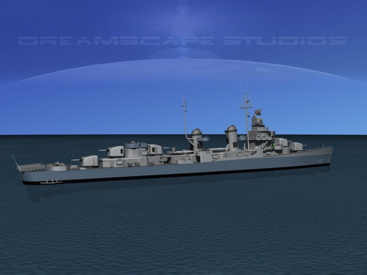 Fletcher Class Destroyer DD-477 USS Pringle 3D model rigged | CGTrader