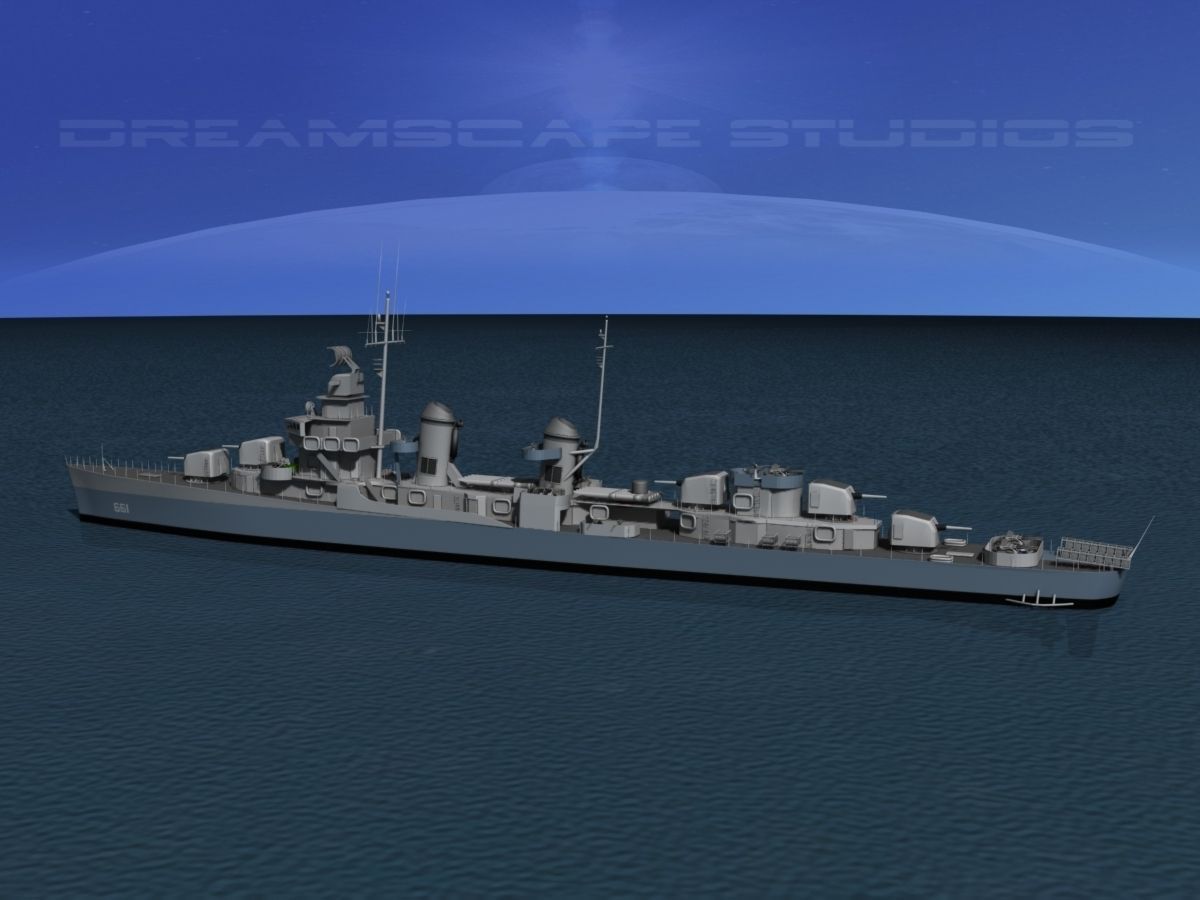 Fletcher Class Destroyer DD-661 USS Kidd 3D model rigged | CGTrader
