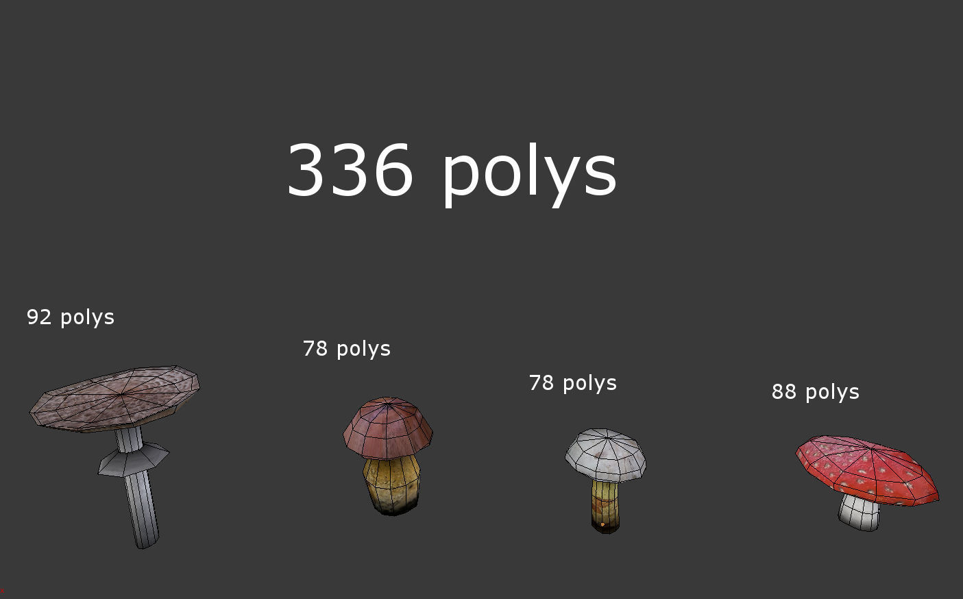3D model shrooms collection group of mushrooms on table VR / AR / low ...
