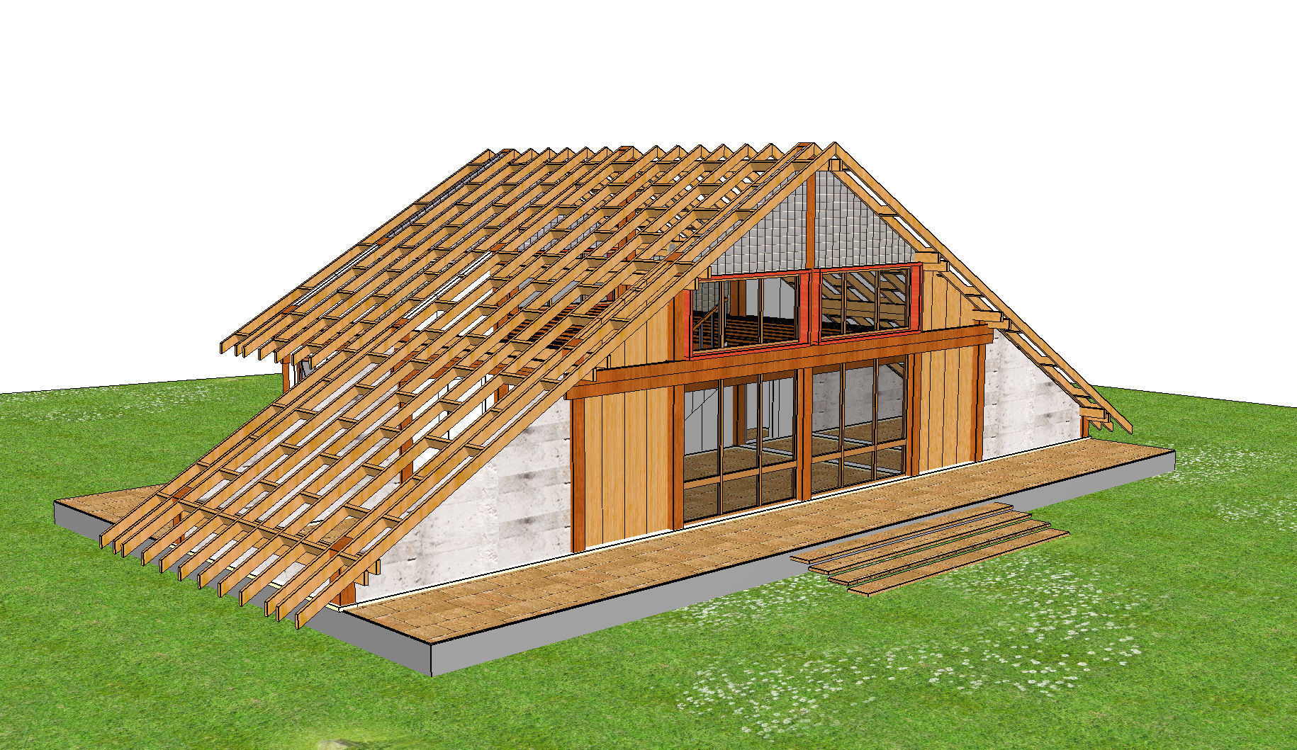 Timber Frame Office Building 3D Model animated 3DS C4D STL DAE DWG SKP ...