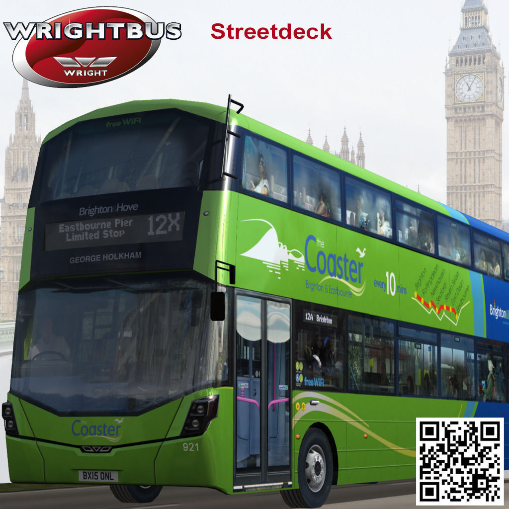 3D model Wrightbus Streetdeck Coaster Green livery VR / AR / low-poly ...