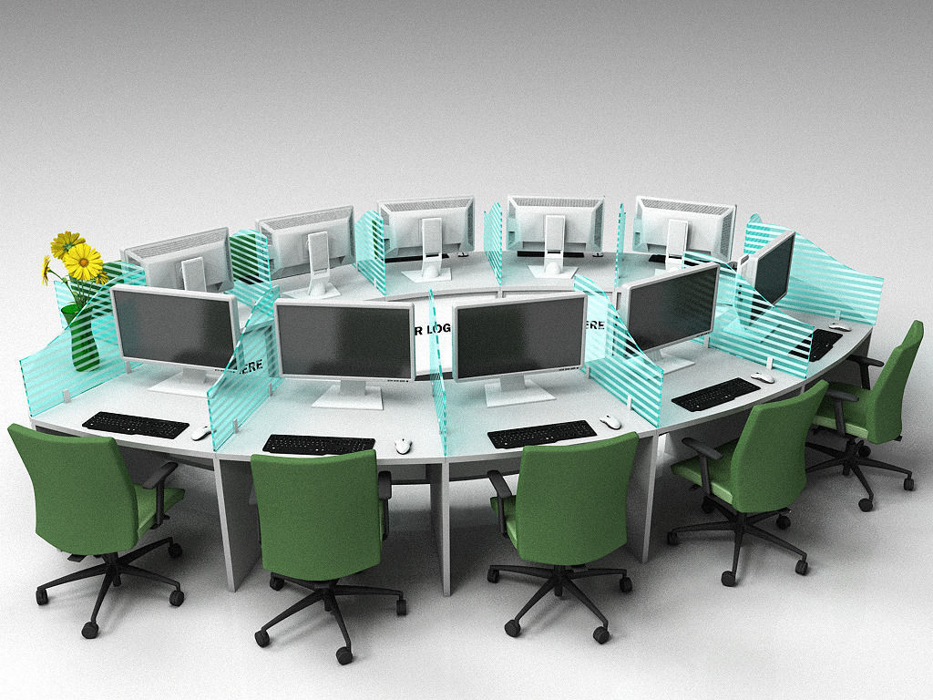 Curved workstation desk 3D model | CGTrader