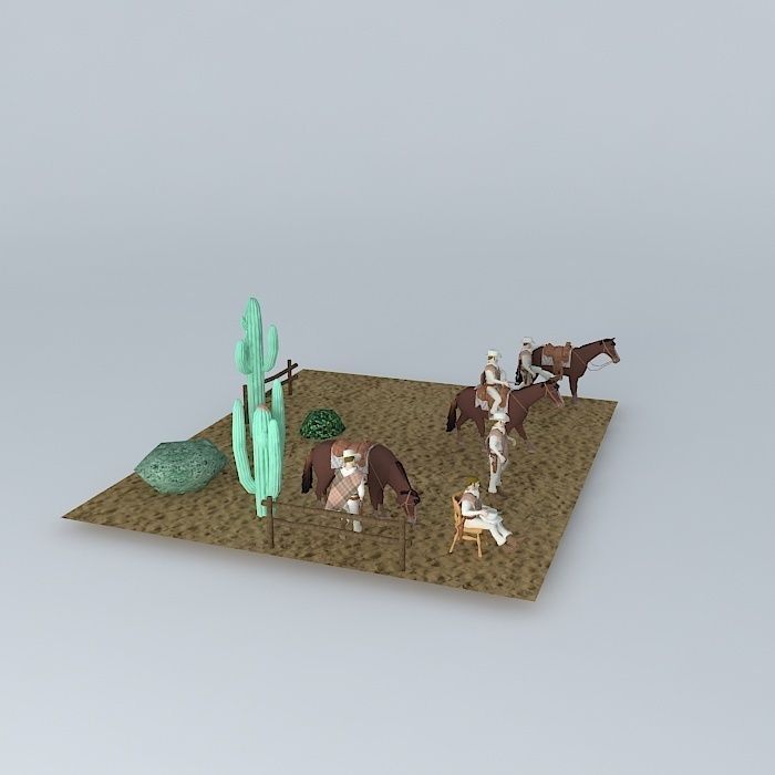 DJANGO desert with horses and cactus 3D model | CGTrader