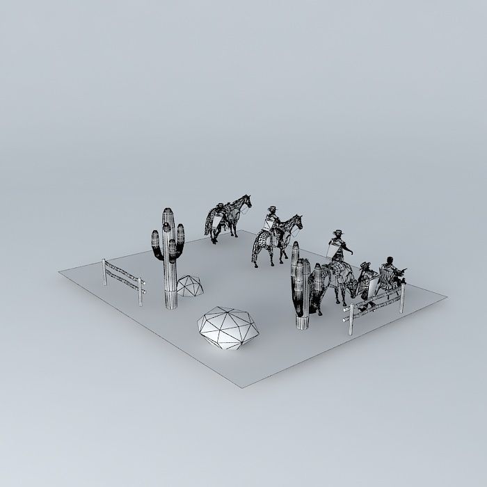 DJANGO desert with horses and cactus 3D model | CGTrader