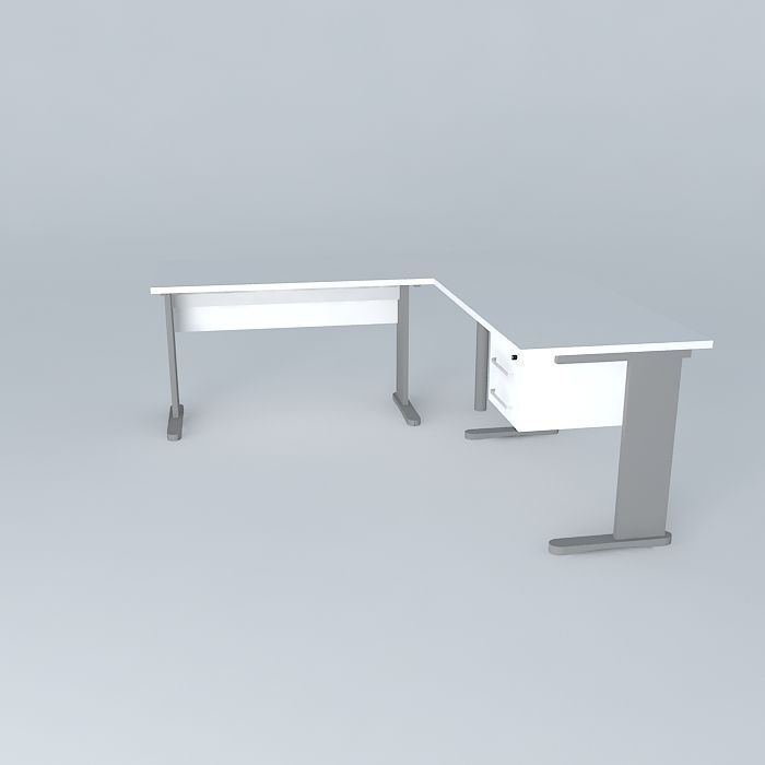 2 Office Desks with rail 90 Connection and Drawer Fixed free 3D model ...