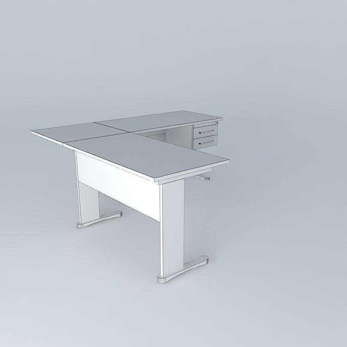 2 Office Desks with rail 90 Connection and Drawer Fixed free 3D model ...