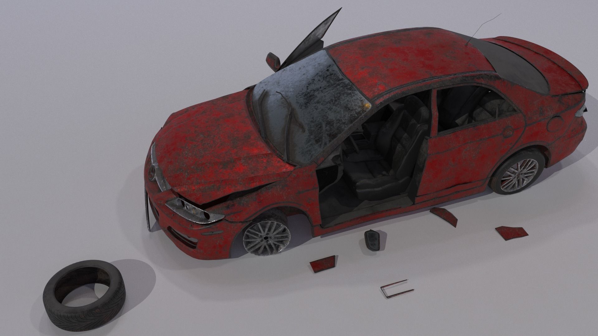 Wrecked destroyed Sedan car 3D model | CGTrader