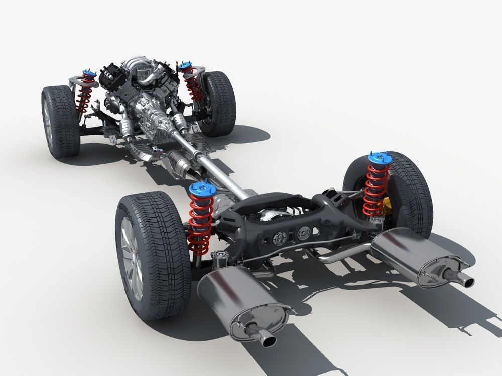 Car Chassis with Engine 3D model | CGTrader