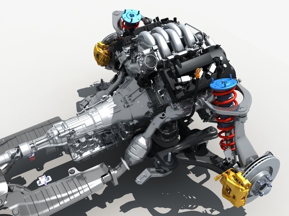 Car Chassis with Engine 3D model | CGTrader