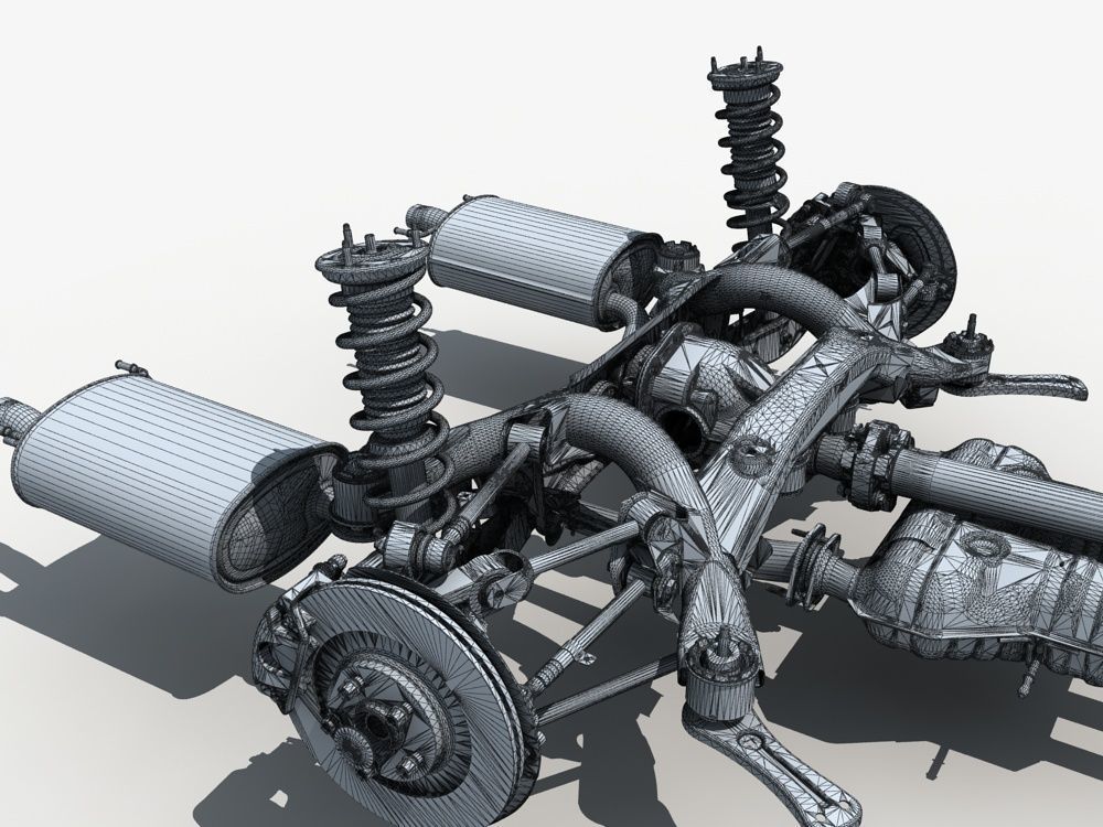 Car Chassis with Engine 3D model | CGTrader