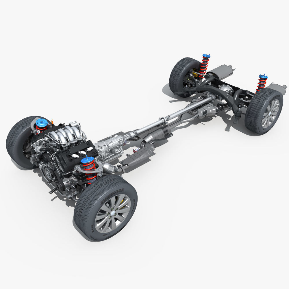 Car Chassis with Engine 3D model | CGTrader