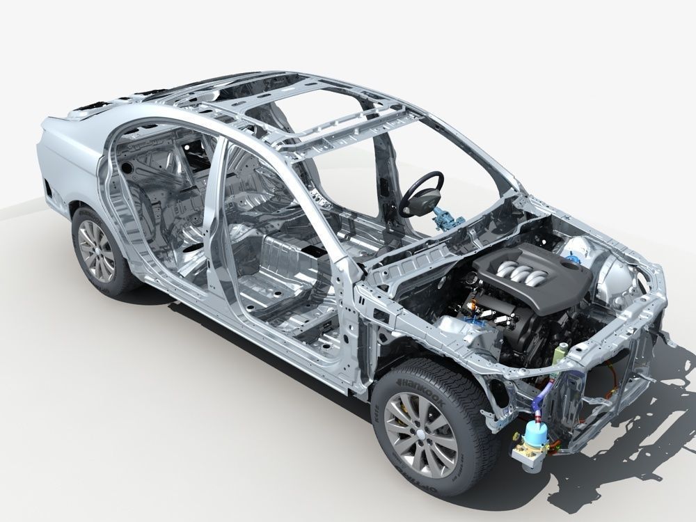 Car Frame with Chassis Engine 01 3D model | CGTrader