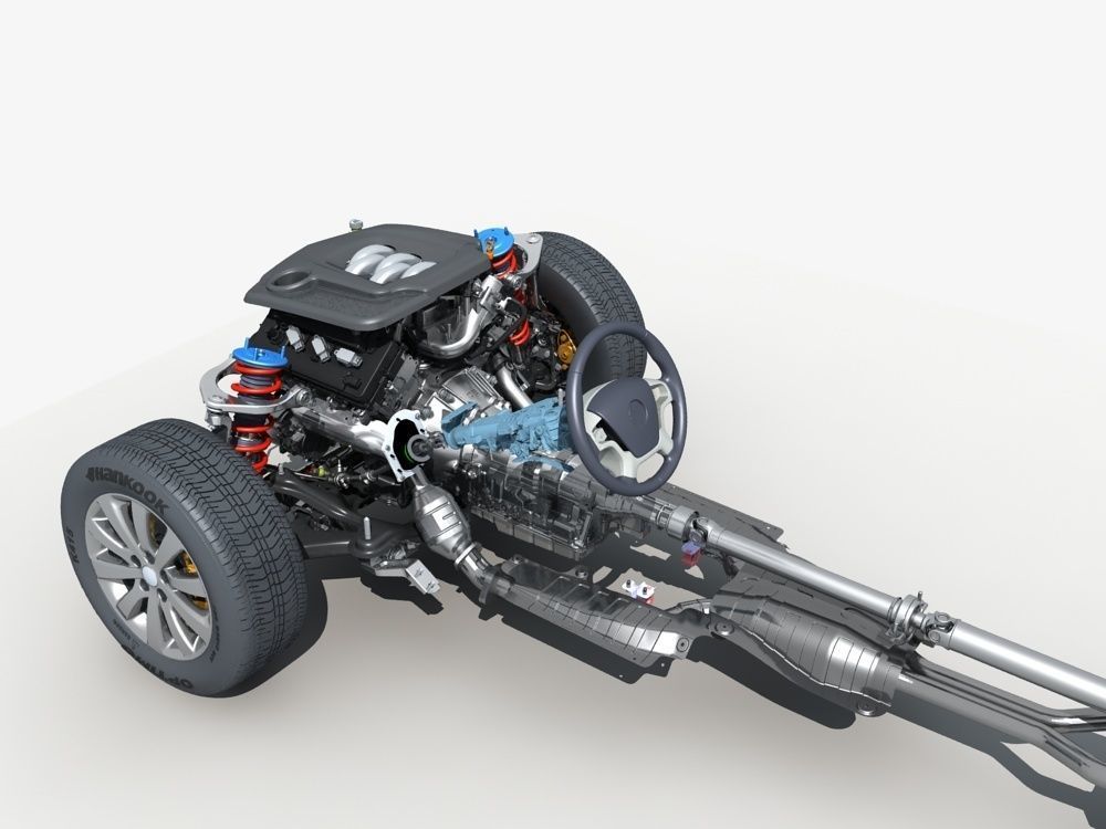Car Frame with Chassis Engine 01 3D model | CGTrader