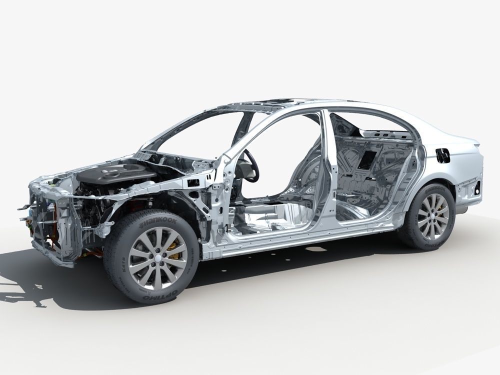 Car Frame with Chassis Engine 01 3D model | CGTrader