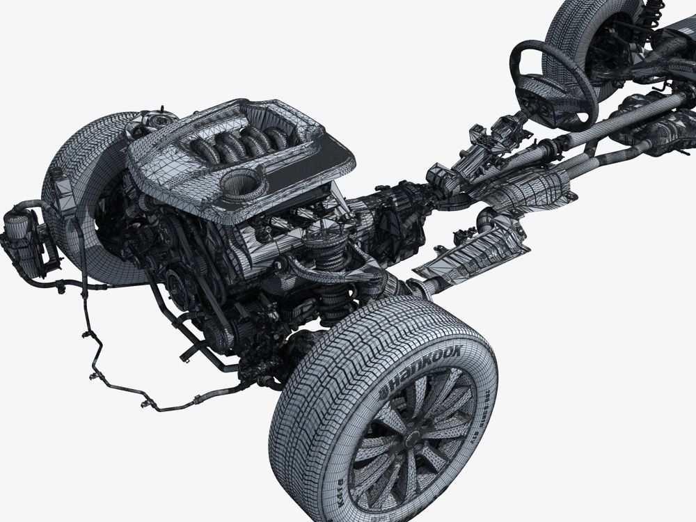 Car Frame with Chassis Engine 02 3D model | CGTrader