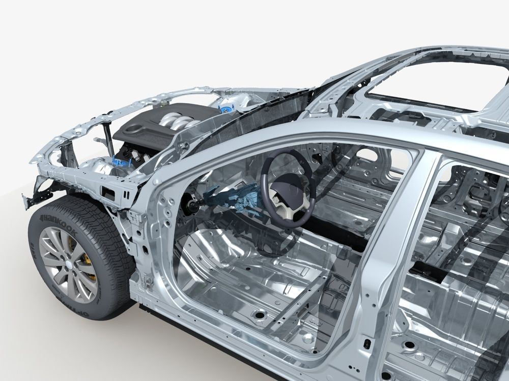 Car Frame with Chassis Engine 02 3D model | CGTrader