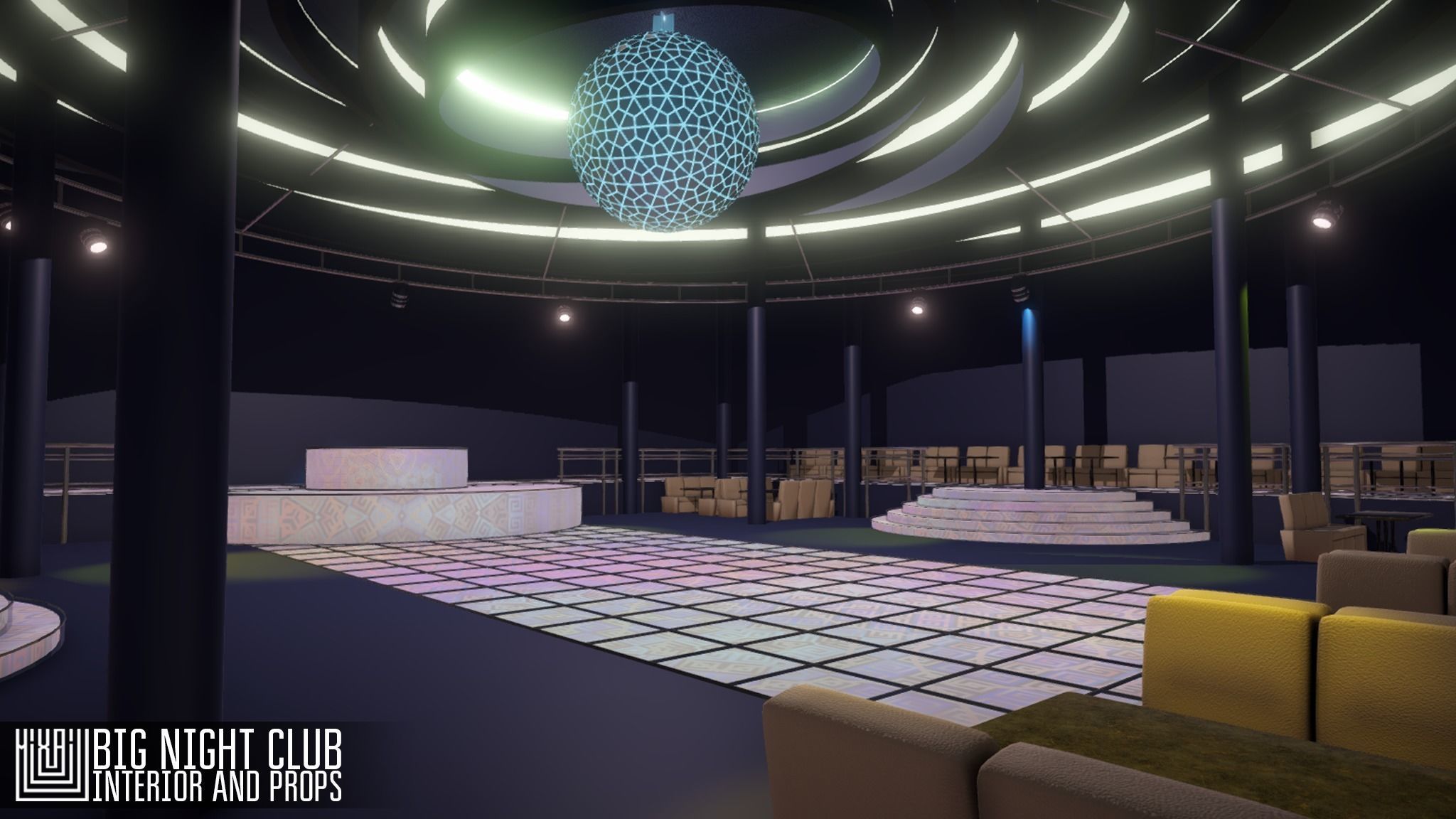 3D model Big night club - interior and props VR / AR / low-poly | CGTrader