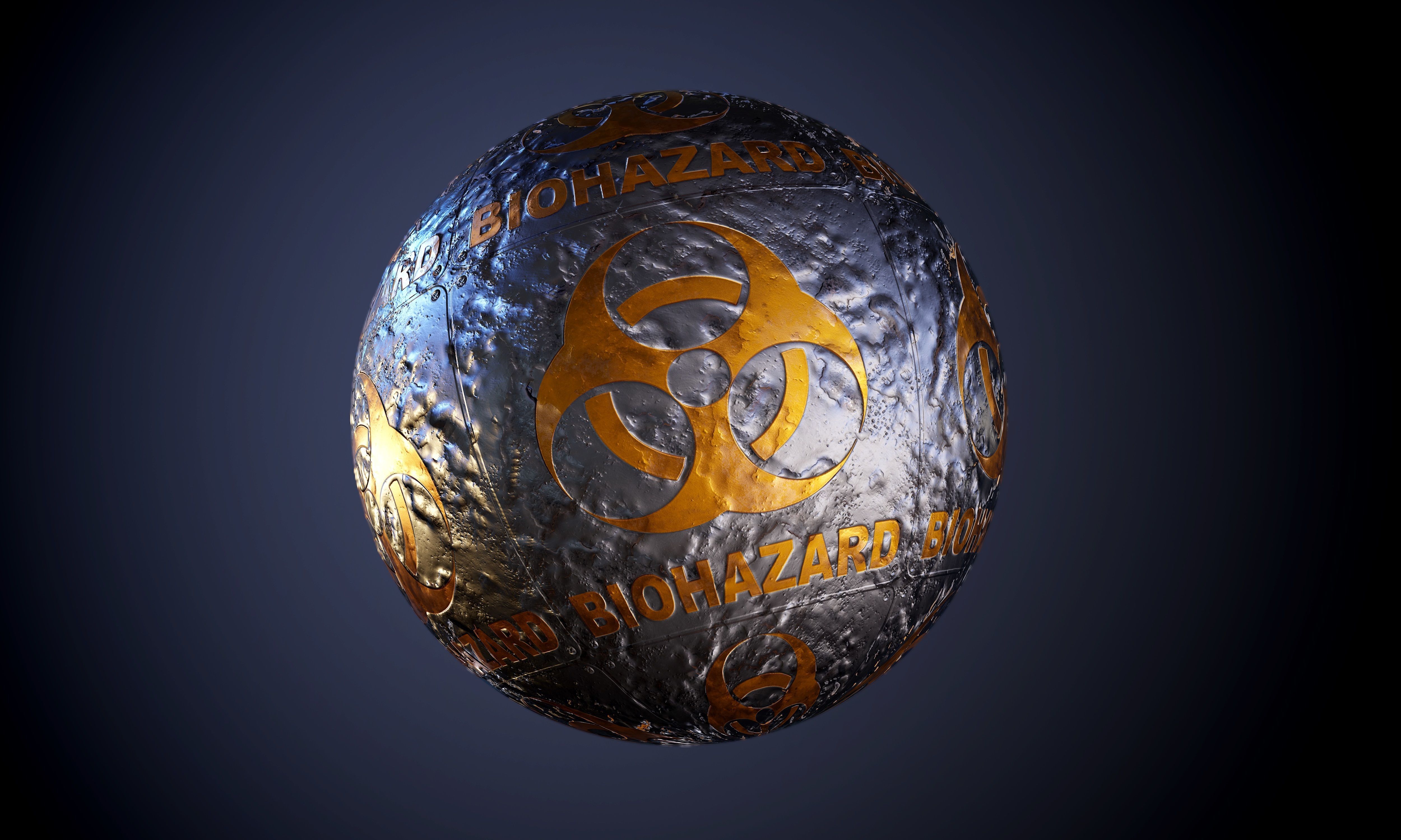 3D Metal rusty dented biohazard Sign Sci-Fi Seamless PBR